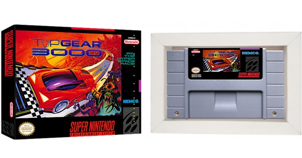 Cartucho de Super Nintendo Top Gear 3000 com Caixa e Berço